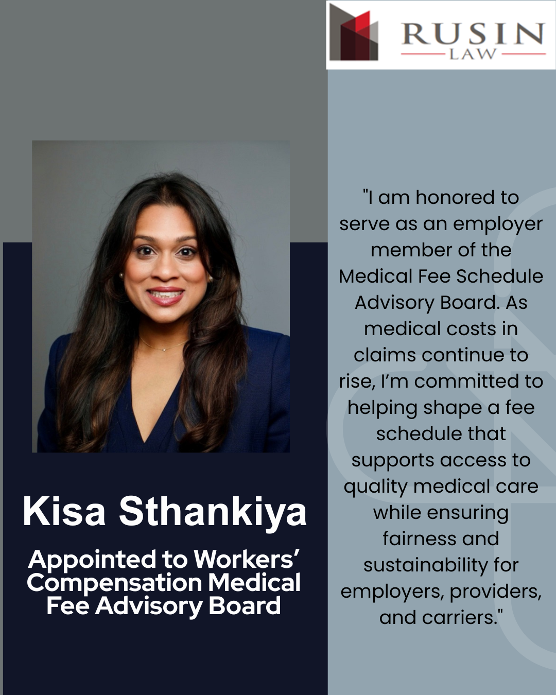 Kisa Sthankiya Appointed to Workers' Compensation Medical Fee Advisory ...